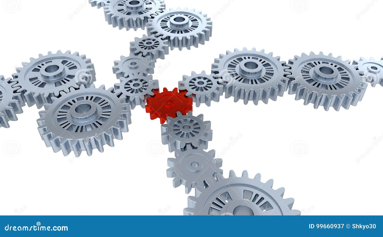 Perspective View of Several Silver Gears and One Red Stock Illustration ...