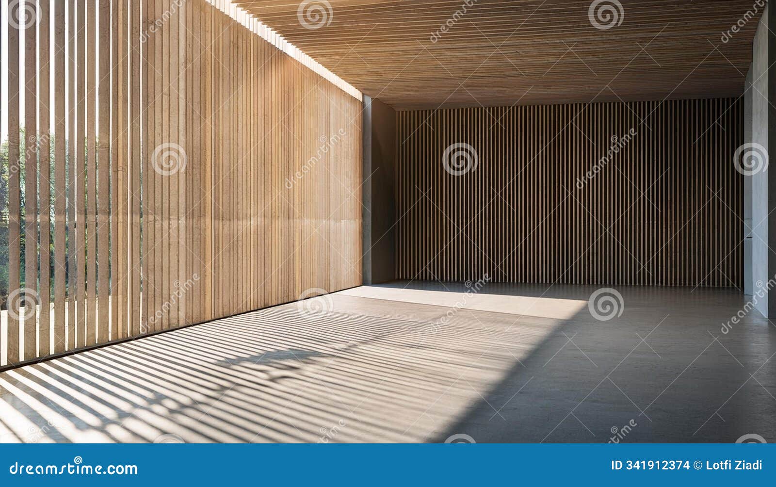 Perspective View on Slatted Concrete Partition in Sunlit Abstract ...