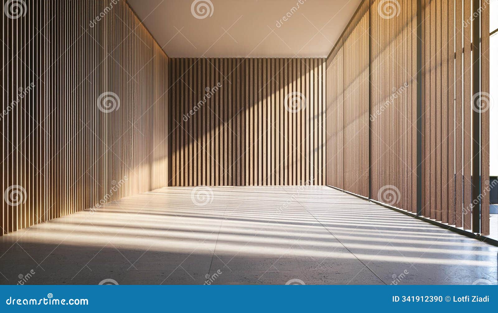 Perspective View on Slatted Concrete Partition in Sunlit Abstract ...