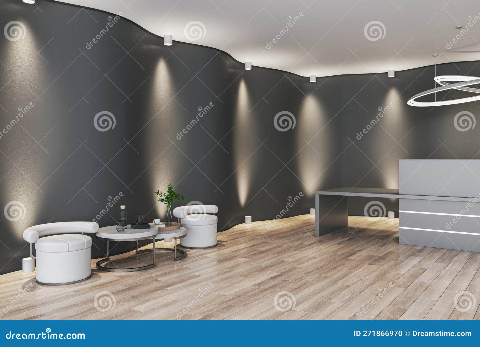 Perspective View on Spacious Reception Area in Modern Interior Design ...