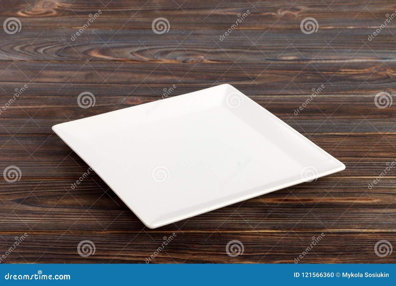 Perspective View a Square Plate on the White Wooden Table Stock Photo ...