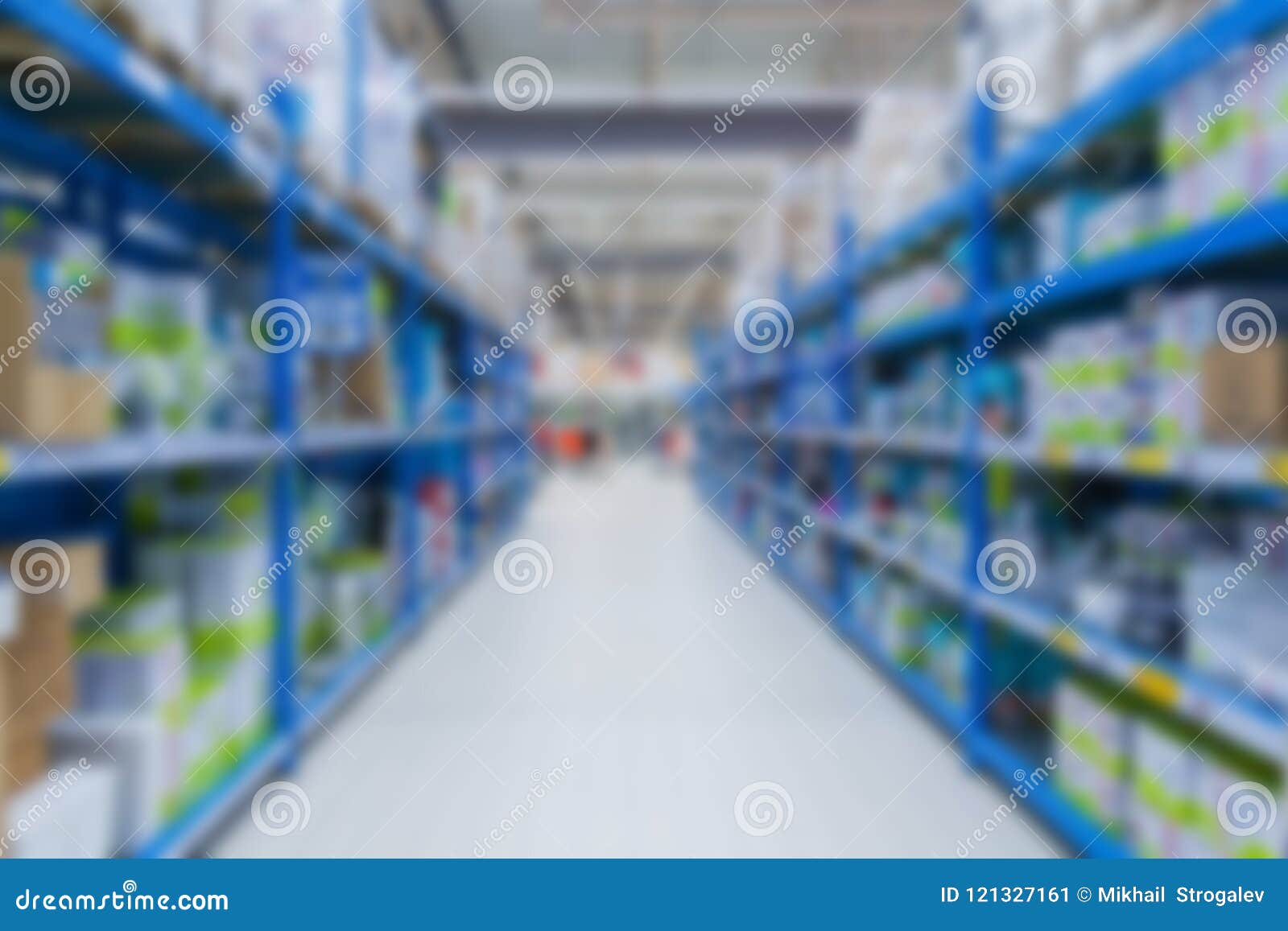 Perspective View on a Warehouse with Consumer Products in Blur Stock ...