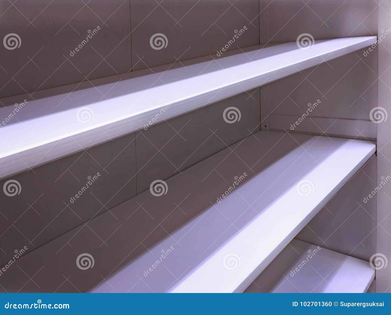 Perspective View of White Wooden Shelf Stock Photo - Image of space ...