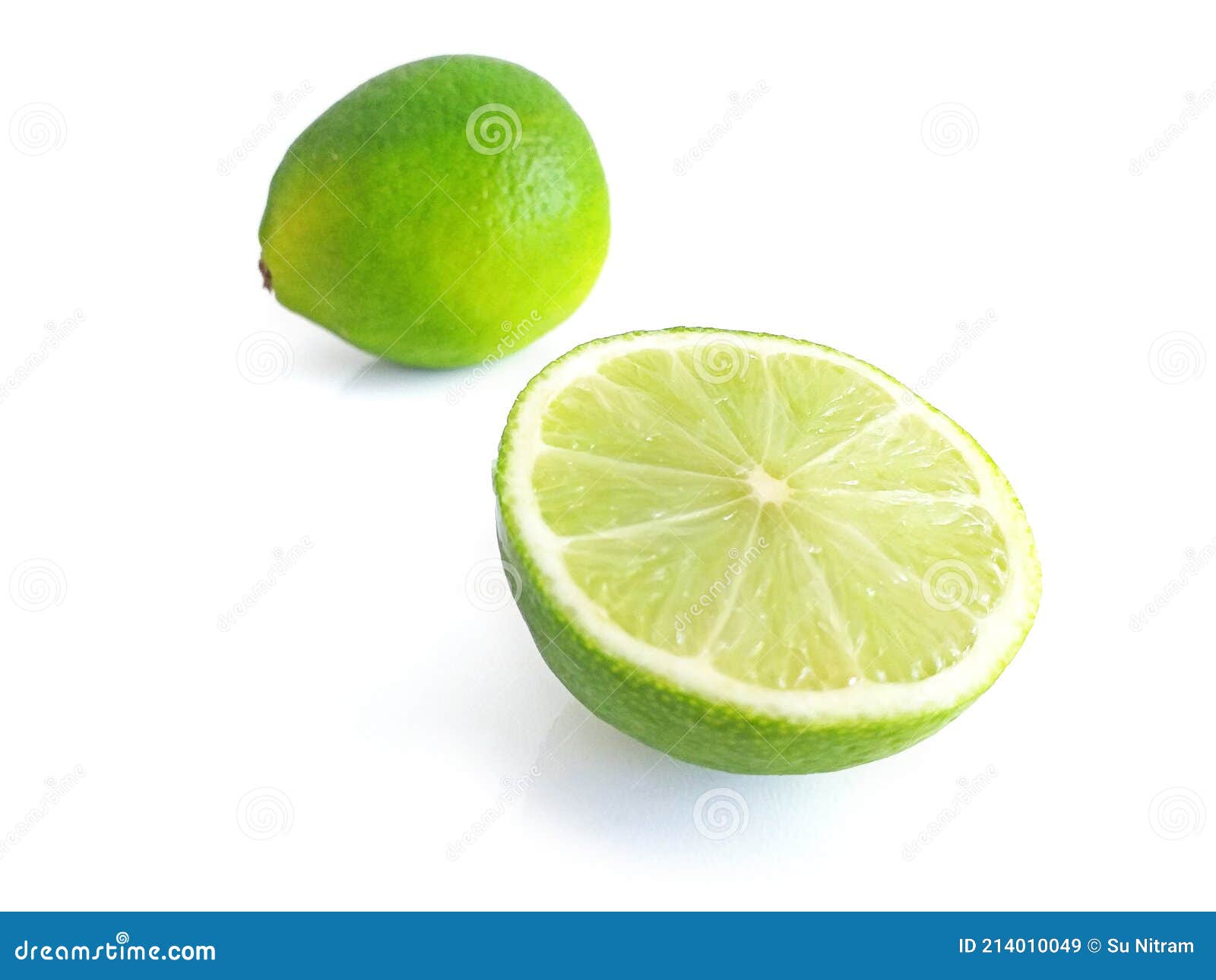 Perspective View of Whole and Half Split Lime on White Background. Some ...