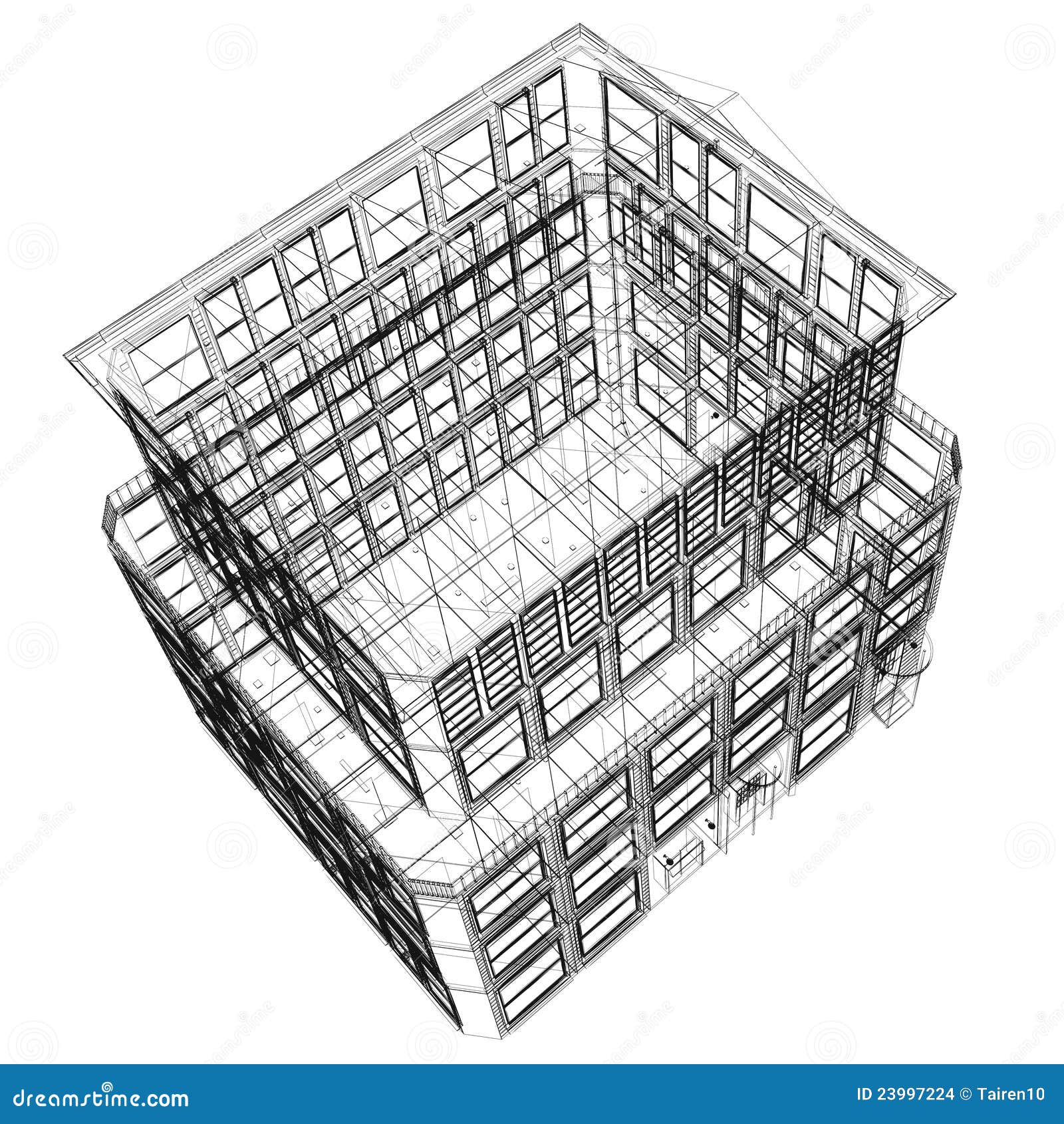 Perspective View of Wireframe Building Stock Illustration ...