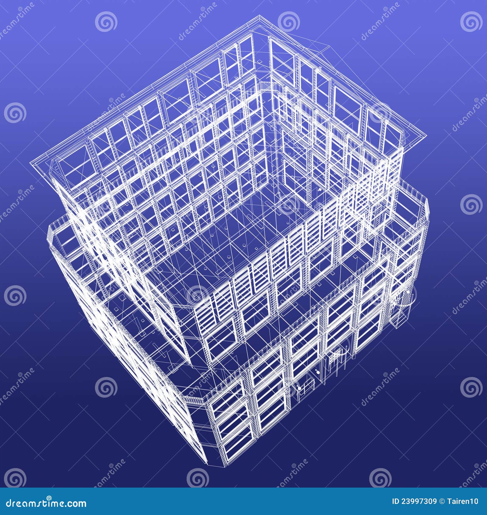 Perspective View of Wireframe Building from Top Stock Illustration ...