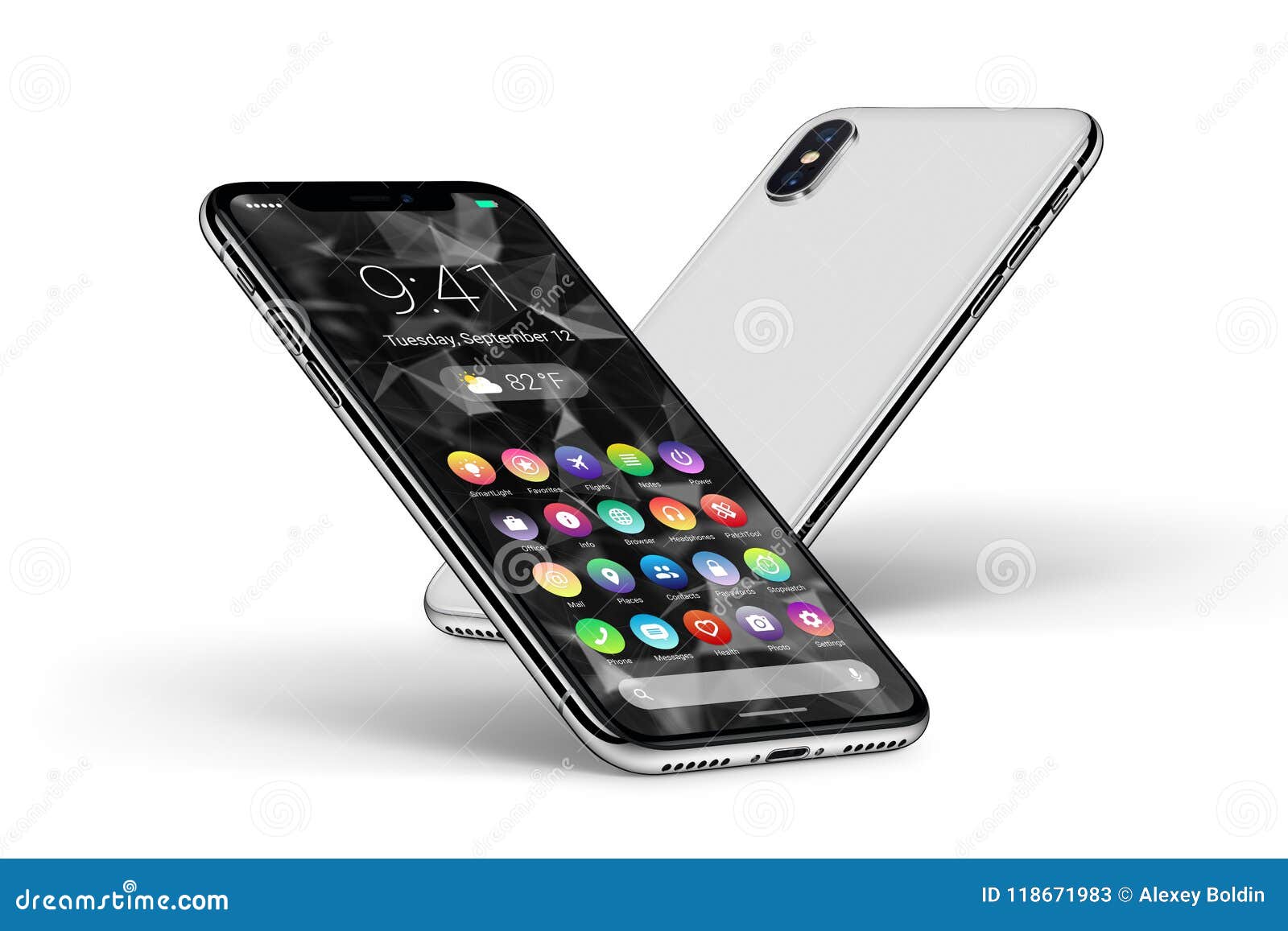 Perspective White Smartphones with Material Design Flat UI Interface ...