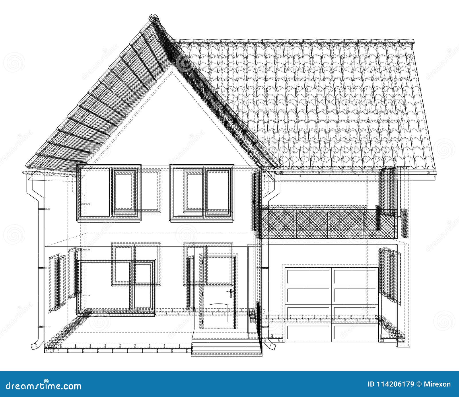 Perspective Wireframe of House Exterior. Vector Created of 3d. Stock ...