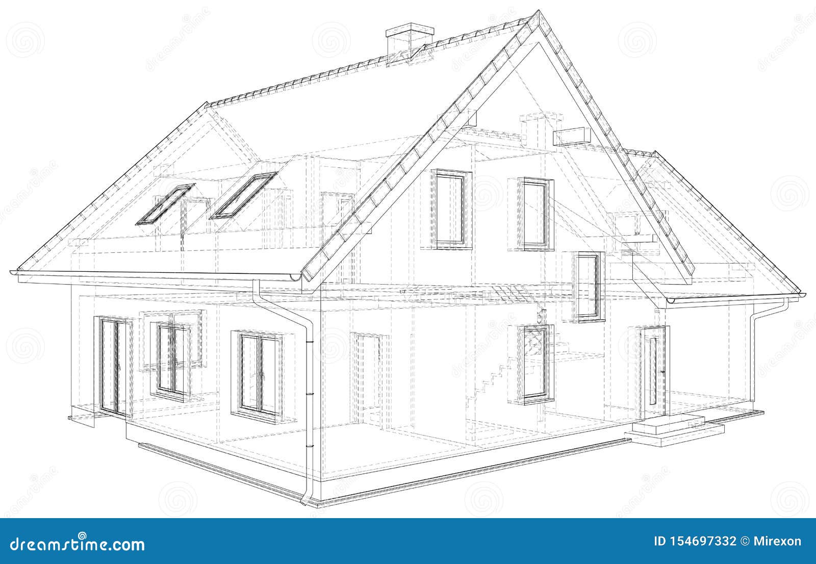 Perspective Wireframe of House Exterior. Vector Created of 3d. Stock ...