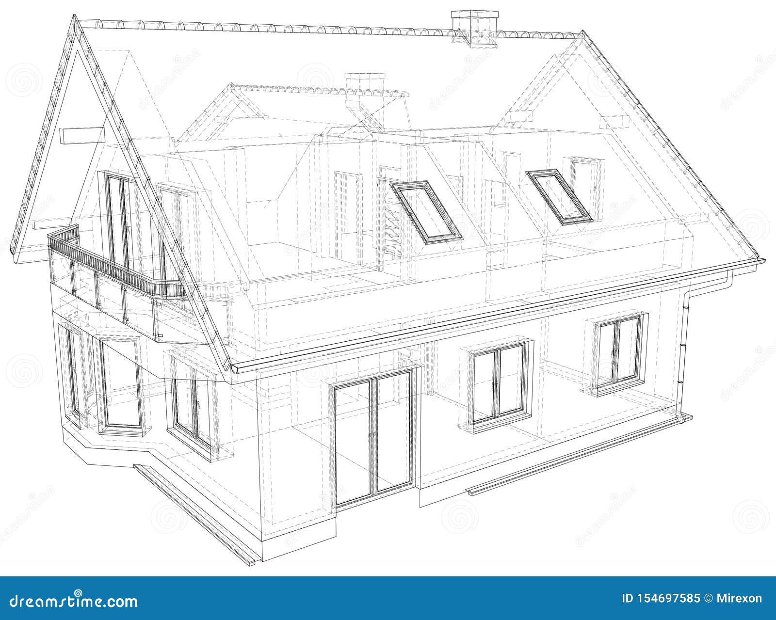 Perspective Wireframe of House Exterior. Vector Created of 3d. Stock ...