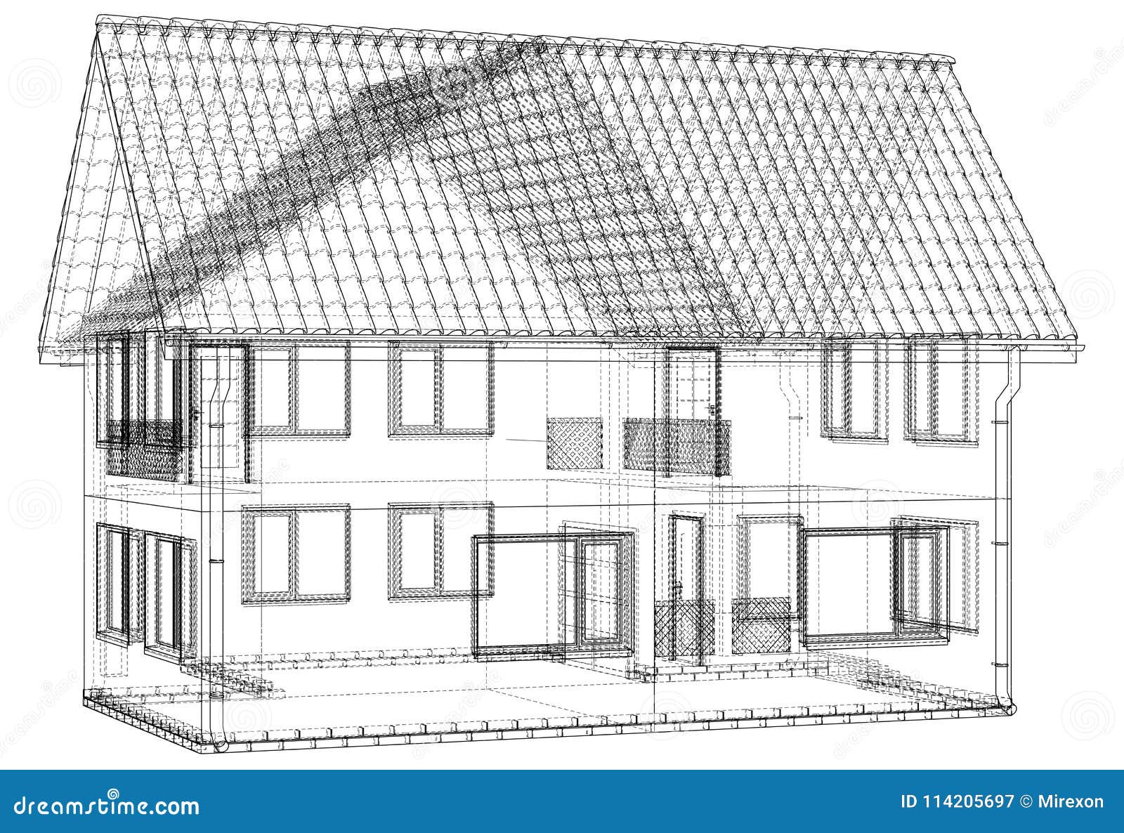 Perspective Wireframe of House Exterior. Vector Created of 3d. Stock ...