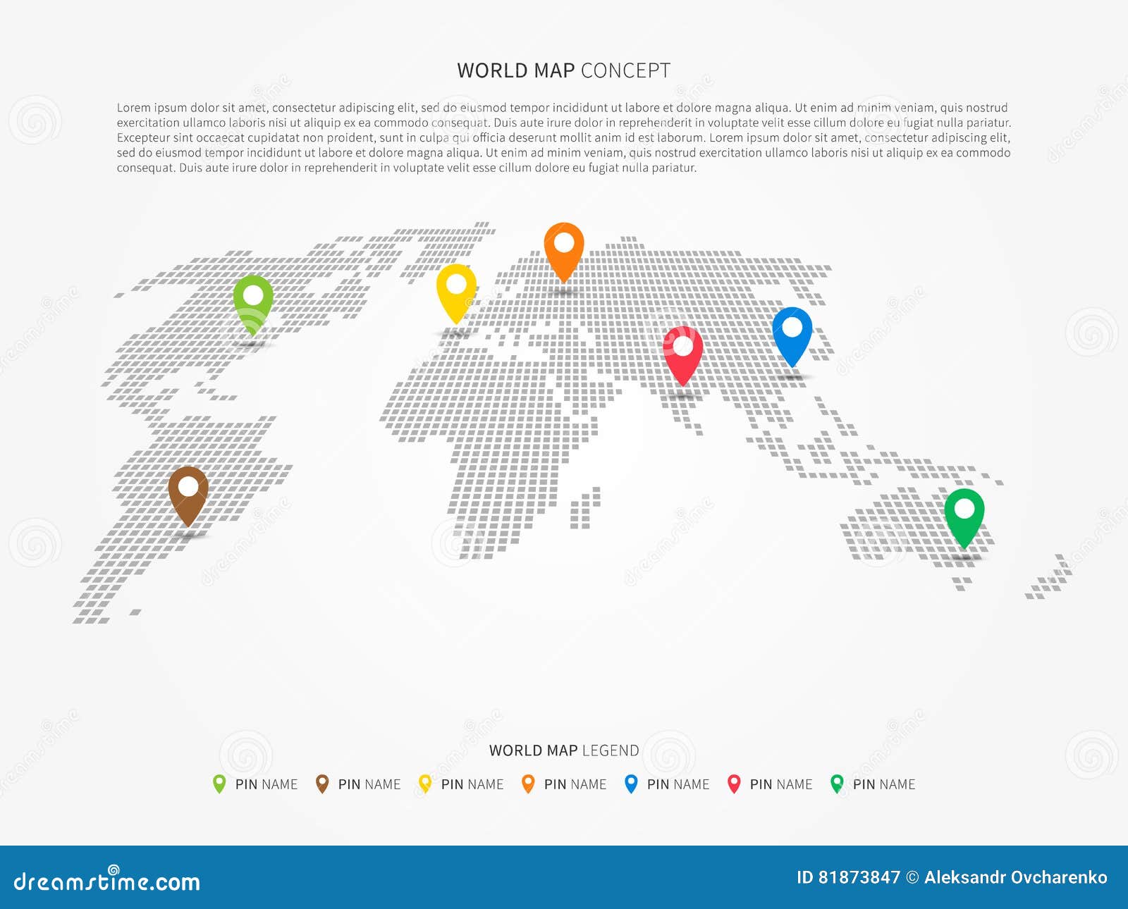 World Map Infographic With Colorful Pointers Vector