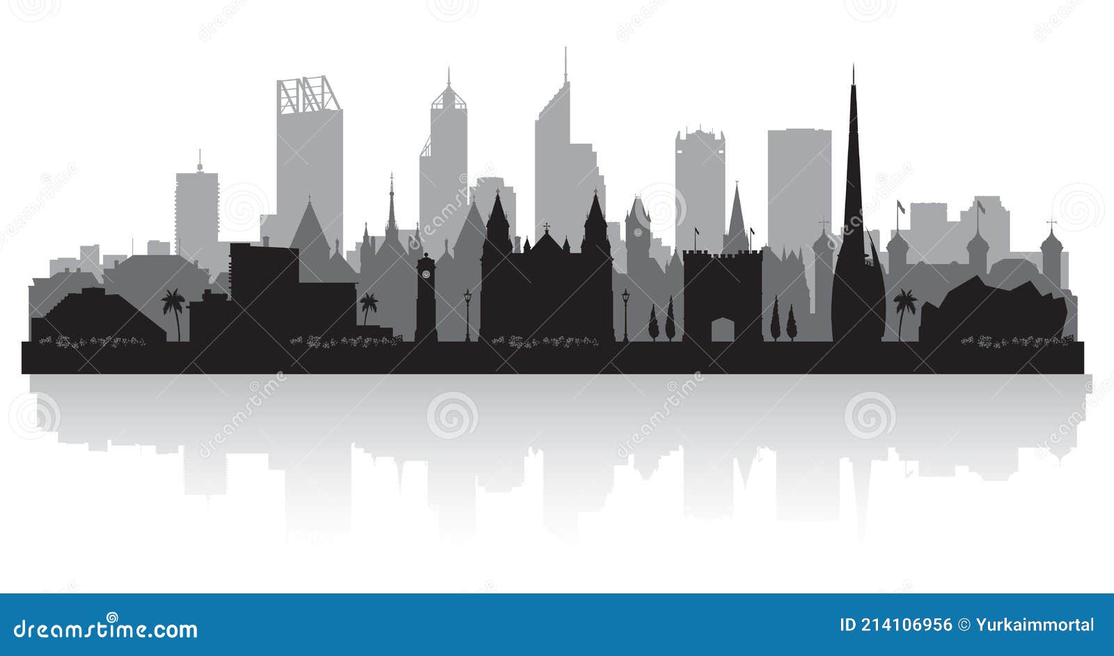 Perth Australia City Skyline Silhouette Stock Vector - Illustration of ...