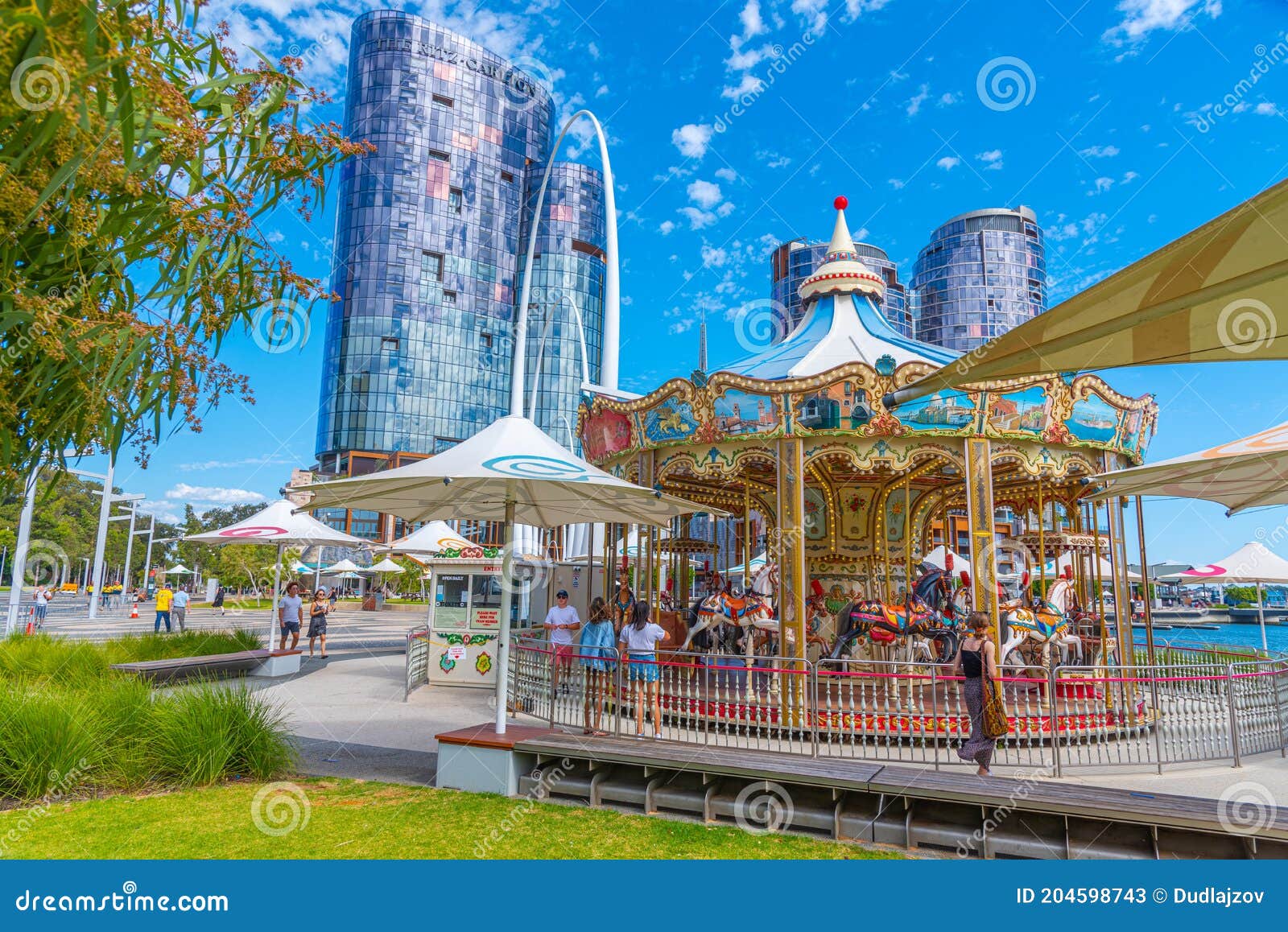 PERTH, AUSTRALIA, JANUARY 16, 2020: Carousel at Elizabeth Quay in Perth ...