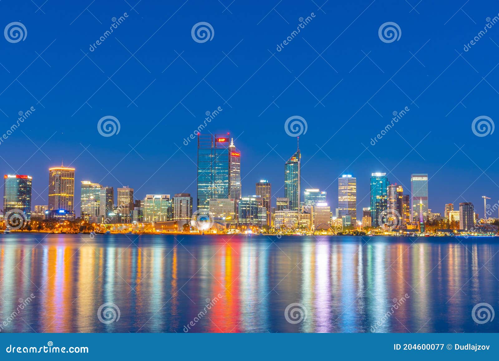 PERTH, AUSTRALIA, JANUARY 18, 2020: Night View of Perth Across Swan ...