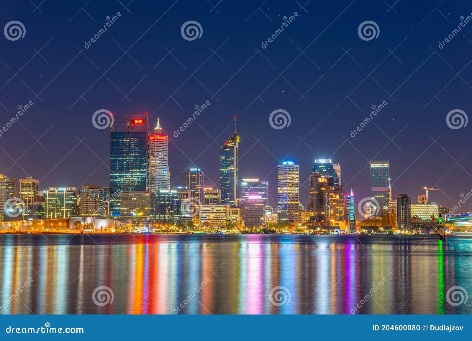 PERTH, AUSTRALIA, JANUARY 18, 2020: Night View of Perth Across Swan ...