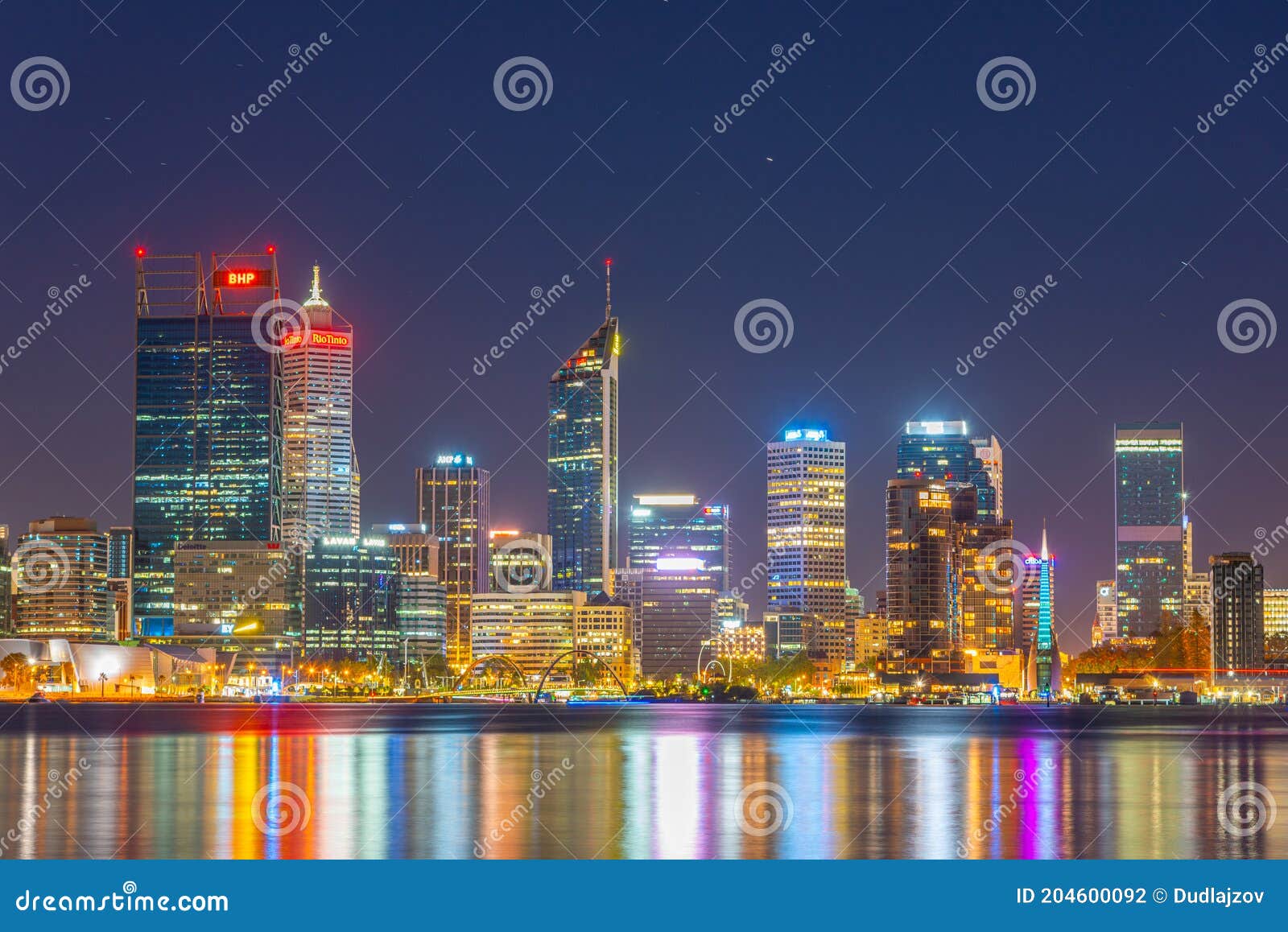 PERTH, AUSTRALIA, JANUARY 18, 2020: Night View of Perth Across Swan ...