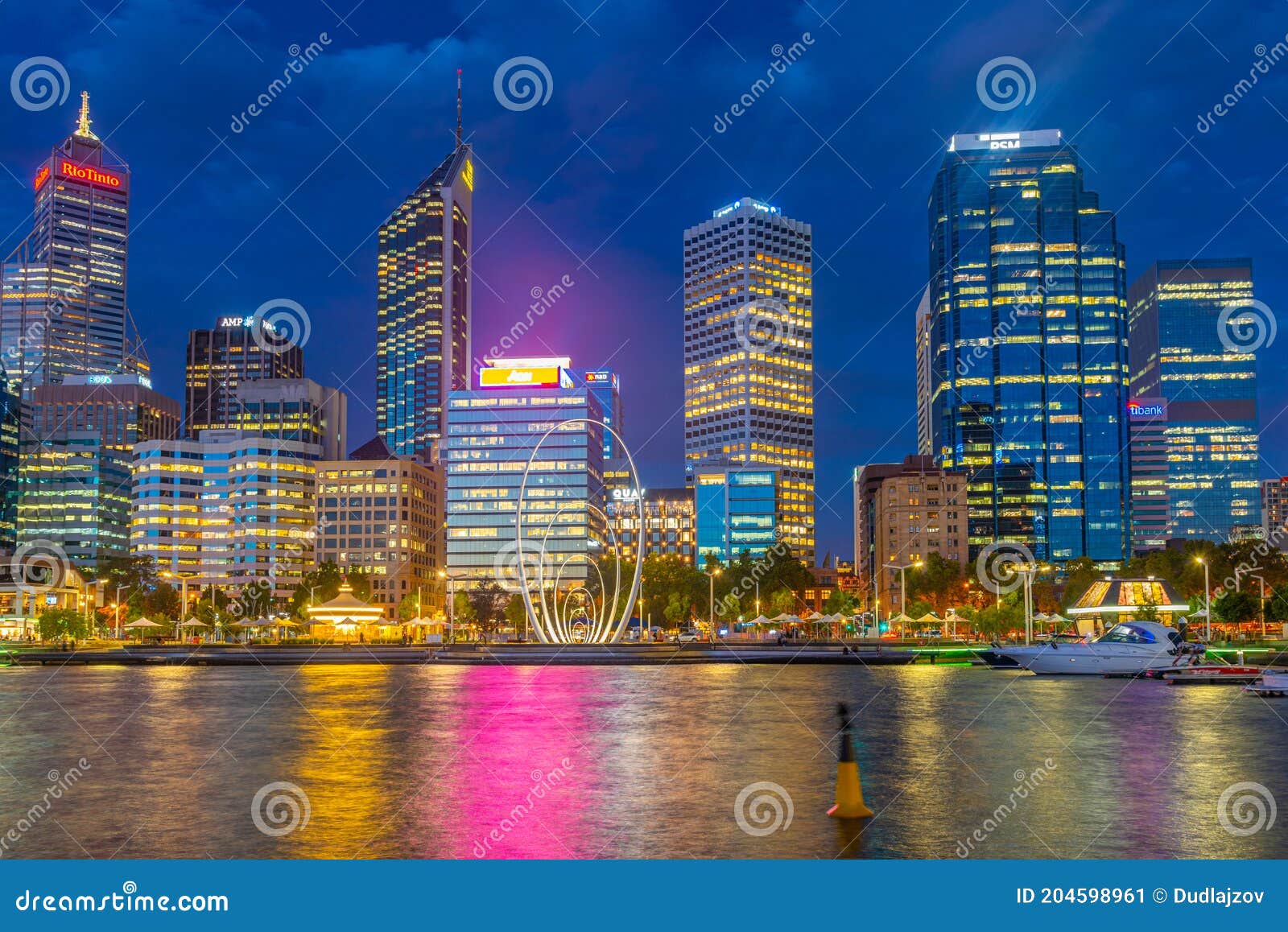 PERTH, AUSTRALIA, JANUARY 17, 2020: Night View of Skyline of Elizabeth ...