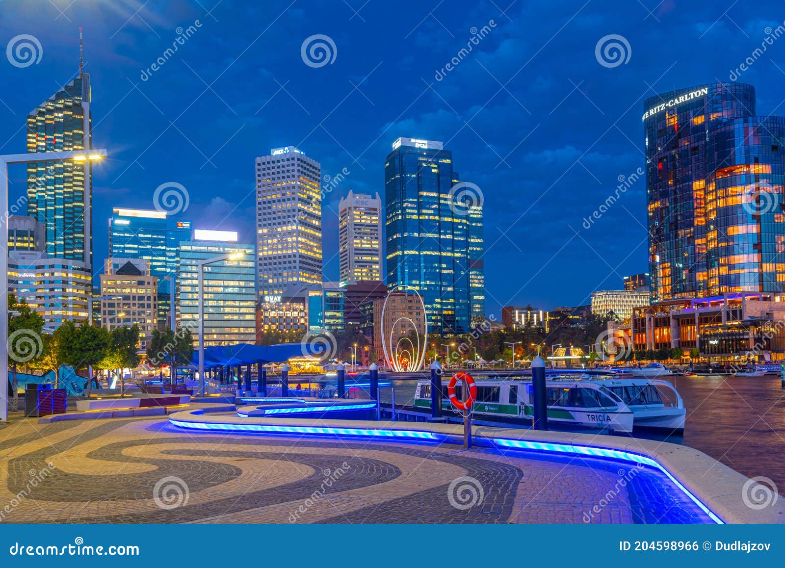 PERTH, AUSTRALIA, JANUARY 17, 2020: Night View of Skyline of Elizabeth ...