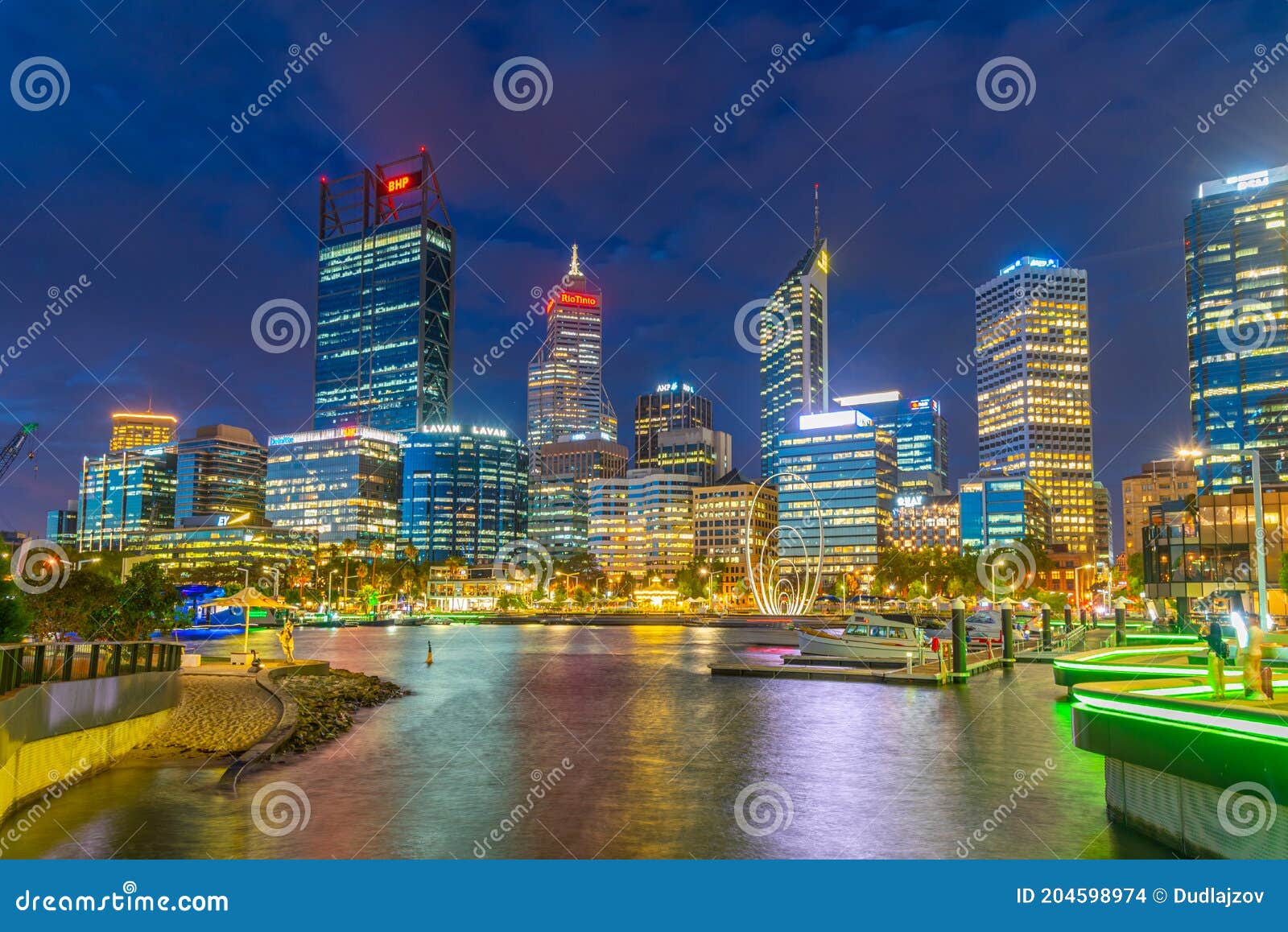 PERTH, AUSTRALIA, JANUARY 17, 2020: Night View of Skyline of Elizabeth ...