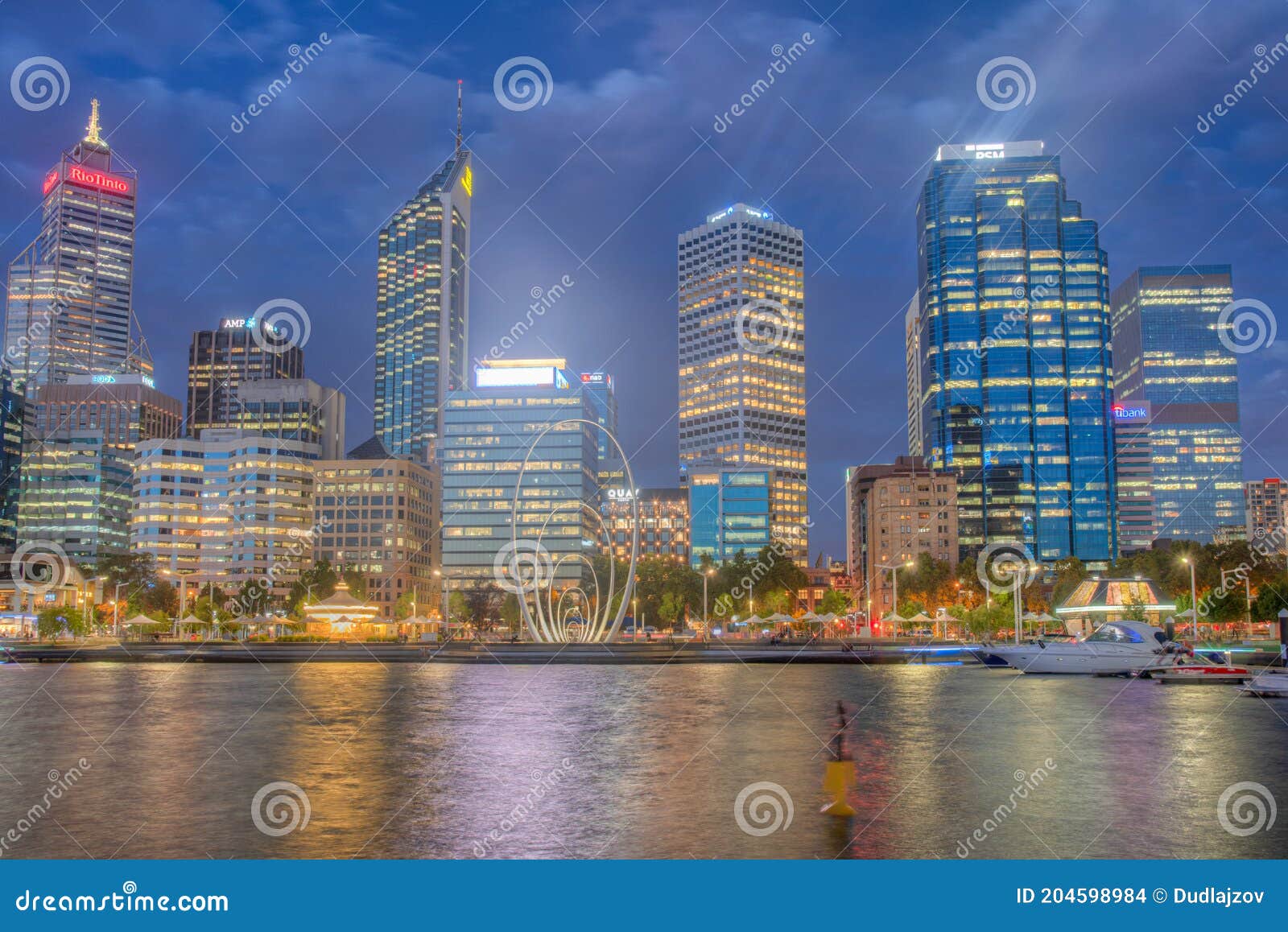 PERTH, AUSTRALIA, JANUARY 17, 2020: Night View of Skyline of Elizabeth ...