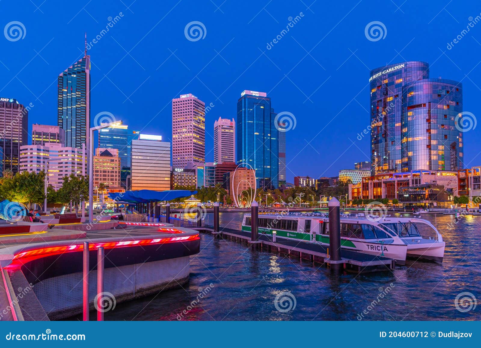 PERTH, AUSTRALIA, JANUARY 19, 2020: Night View of Skyline of Elizabeth ...