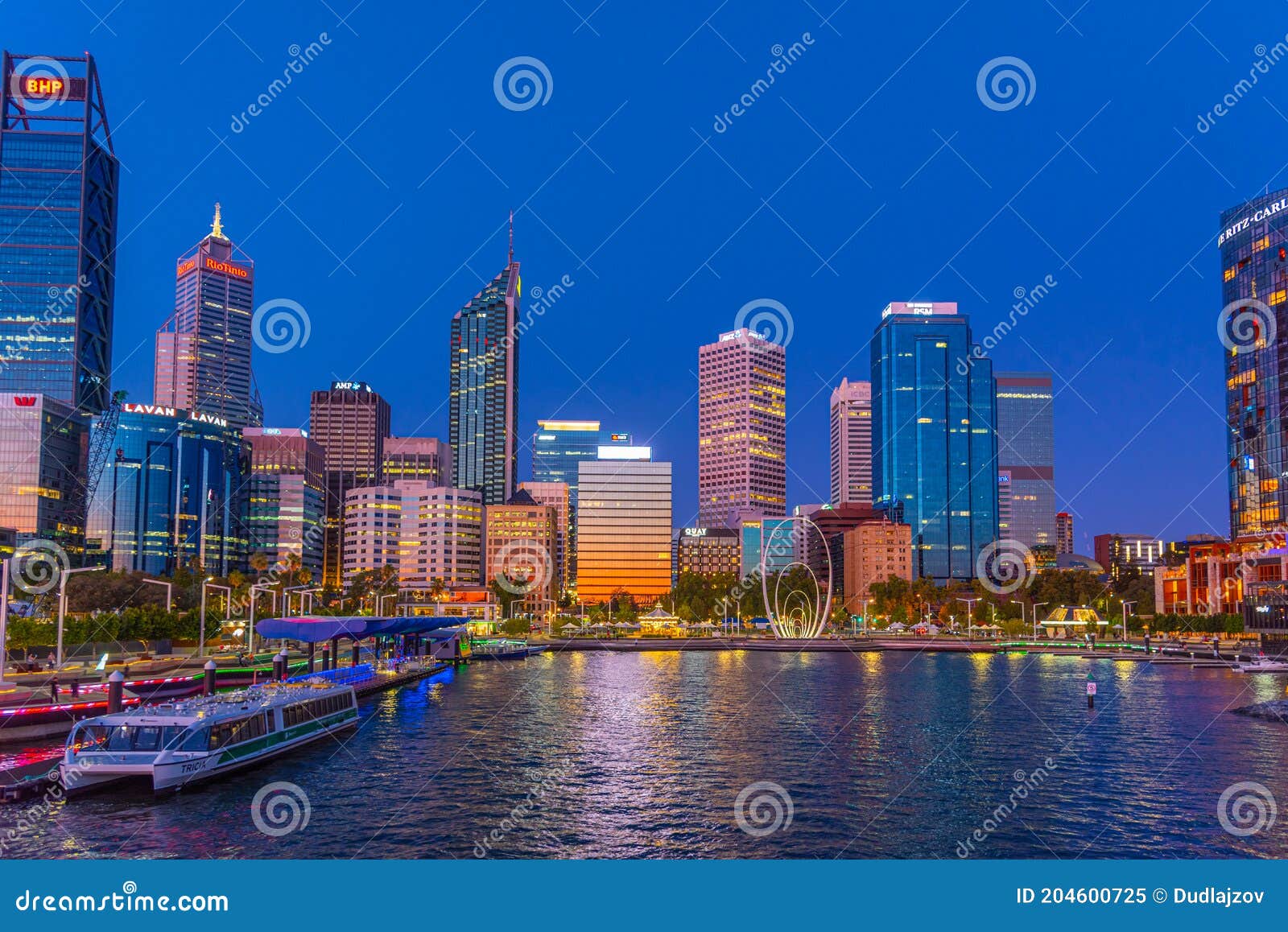 PERTH, AUSTRALIA, JANUARY 19, 2020: Night View of Skyline of Elizabeth ...