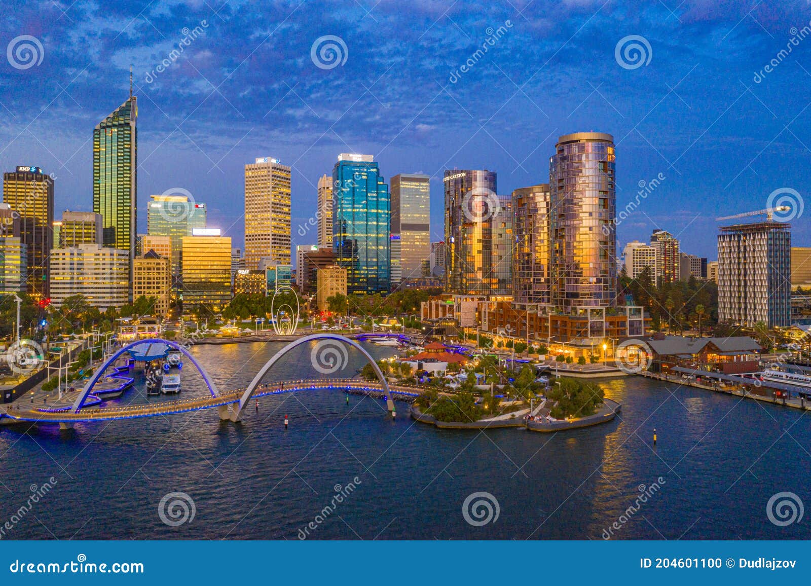 PERTH, AUSTRALIA, JANUARY 17, 2020: Night View of Skyline of Elizabeth ...