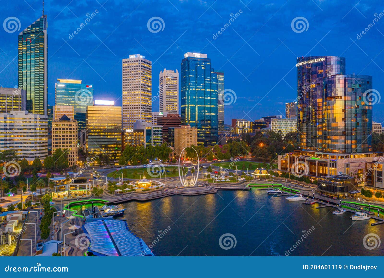 PERTH, AUSTRALIA, JANUARY 17, 2020: Night View of Skyline of Elizabeth ...