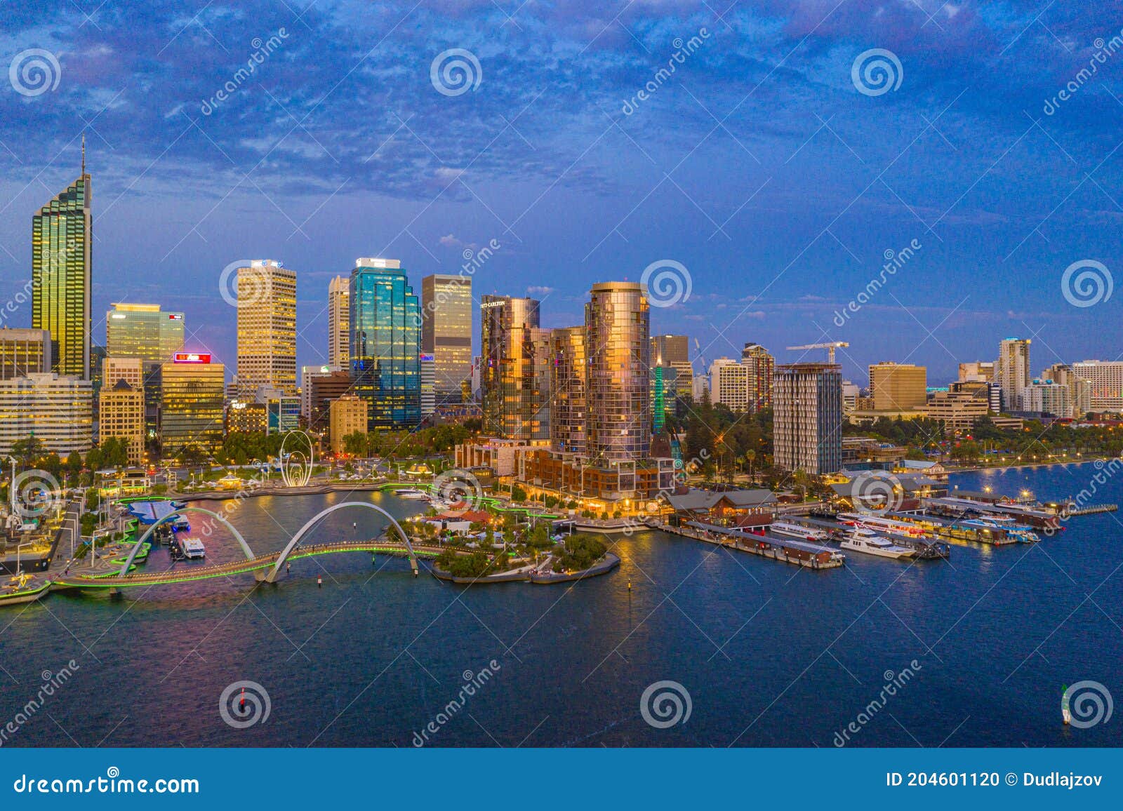 PERTH, AUSTRALIA, JANUARY 17, 2020: Night View of Skyline of Elizabeth ...