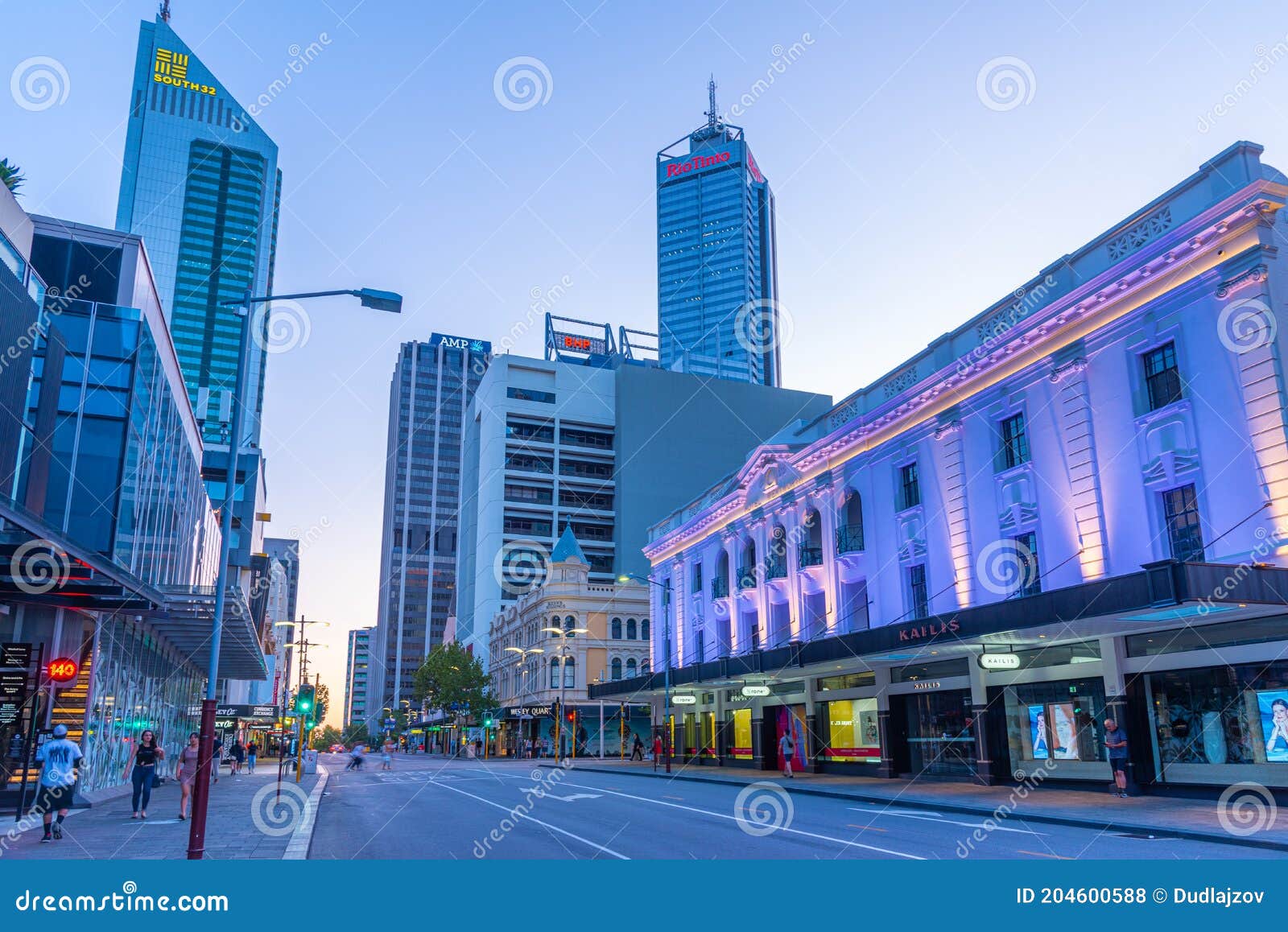 PERTH, AUSTRALIA, JANUARY 19, 2020: Sunset View of a Street in Central ...