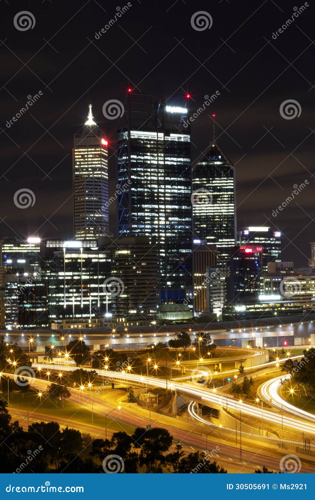 Perth City at Night, Portrait Stock Image - Image of park, skyscrapers ...