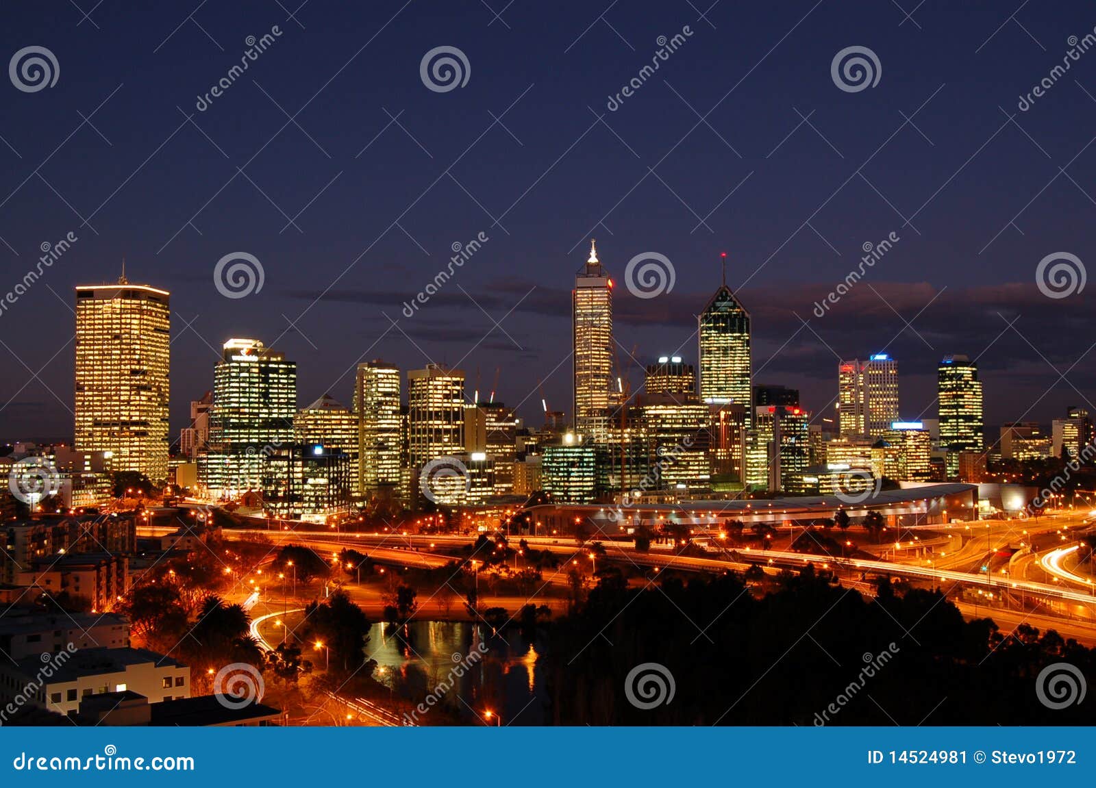 Perth City Skyline at Night Stock Image - Image of bright, australia ...