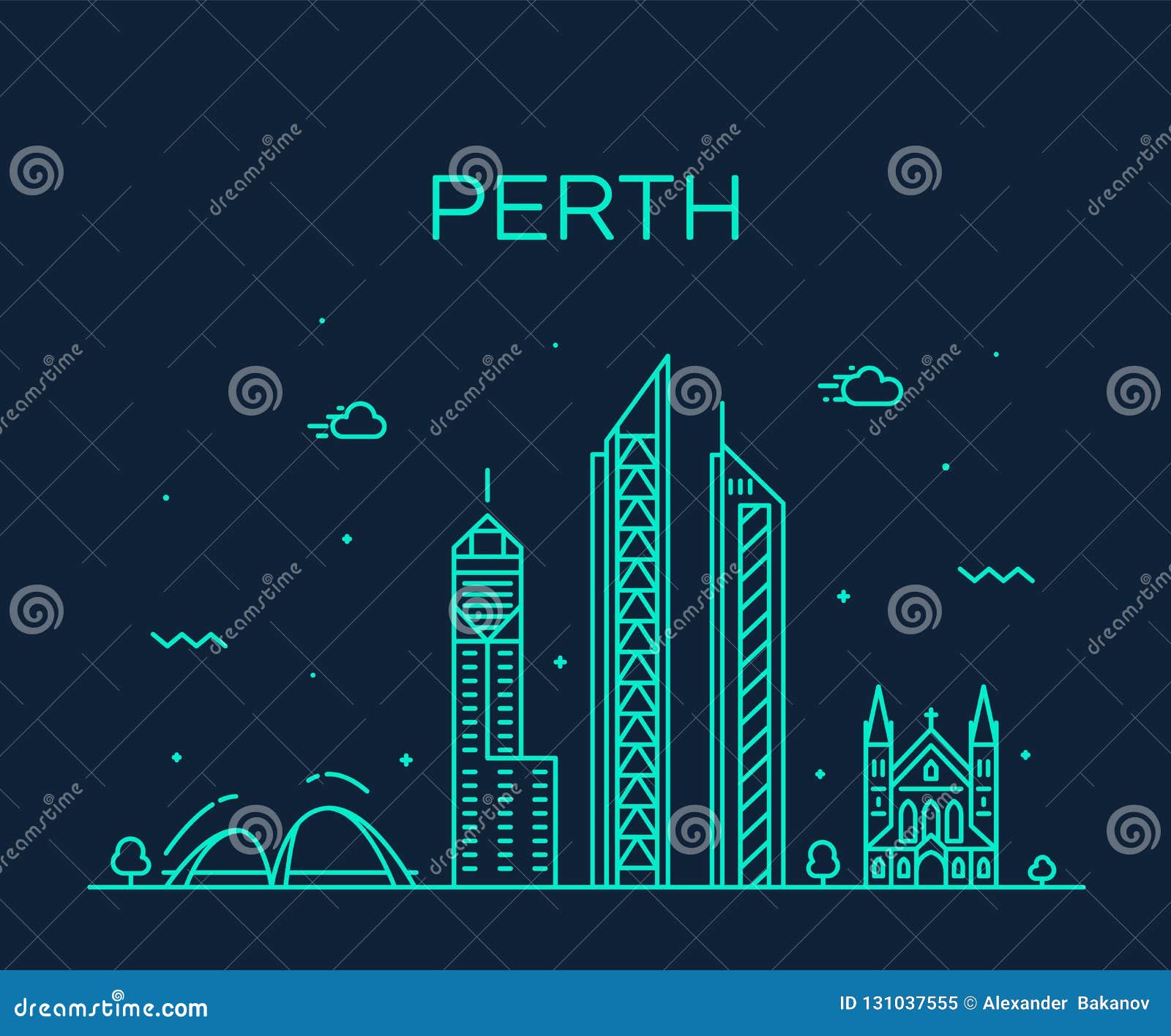 Perth Abstract Art Color Drawing. Perth Sketch Vector Illustration ...