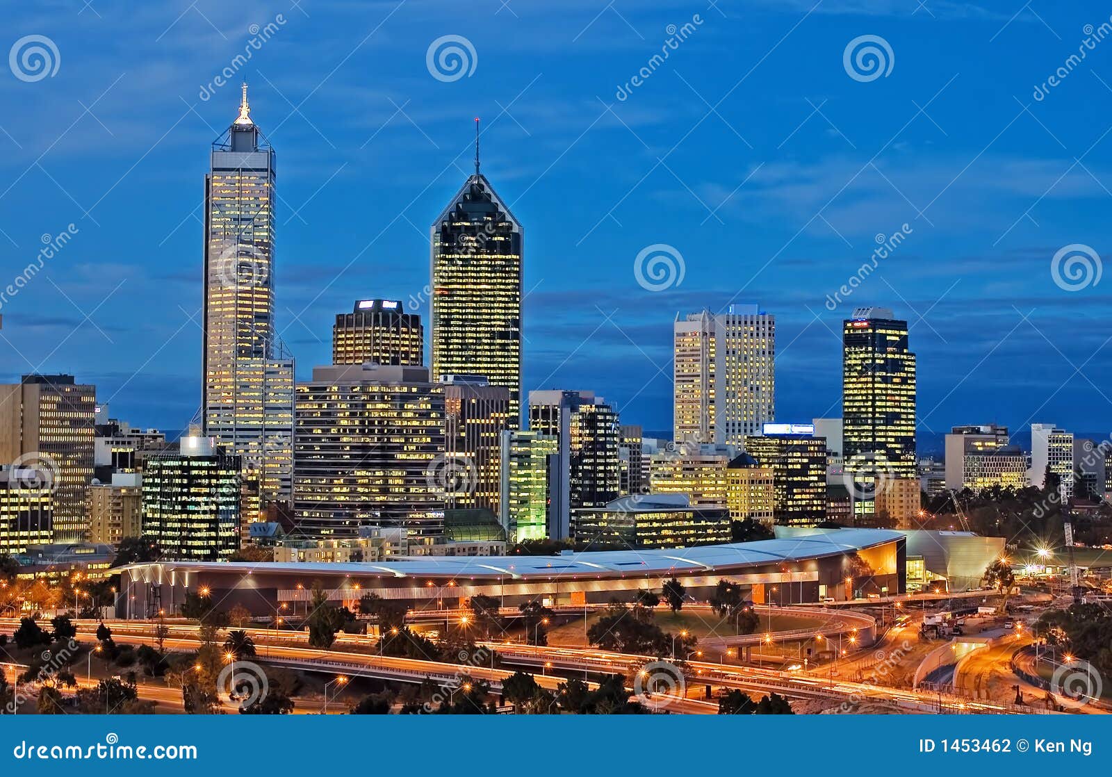 Perth cityscape at night stock photo. Image of center - 1453462