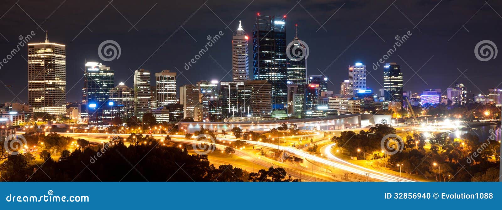Perth Cityscape by night stock photo. Image of western - 32856940