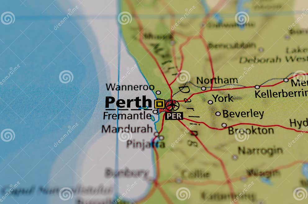 Perth on map stock photo. Image of satelite, directions - 114065276