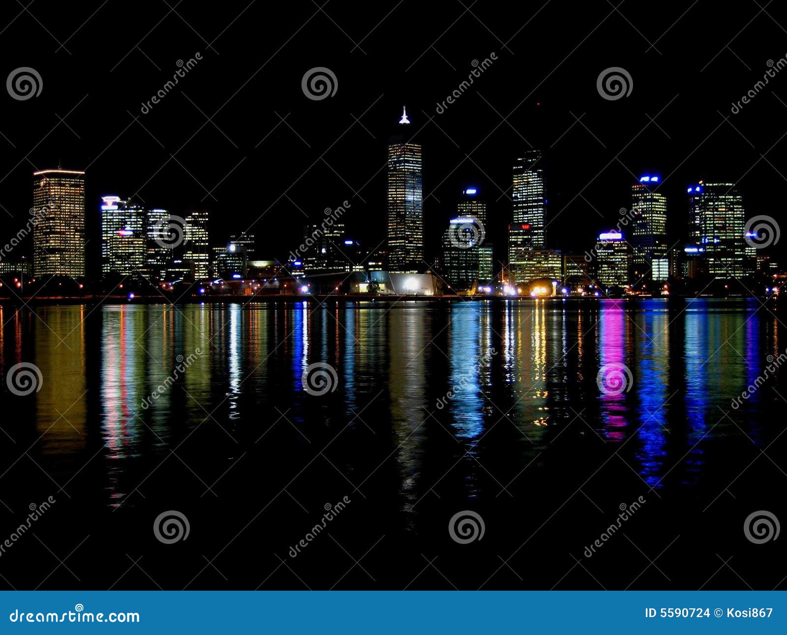 Perth by night stock photo. Image of lights, water, australia - 5590724