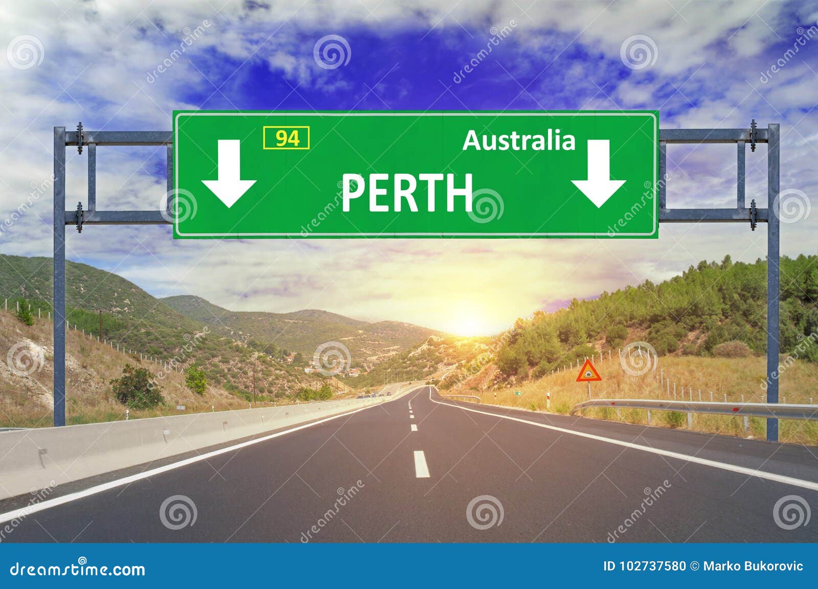 Perth road sign on highway stock photo. Image of perth - 102737580