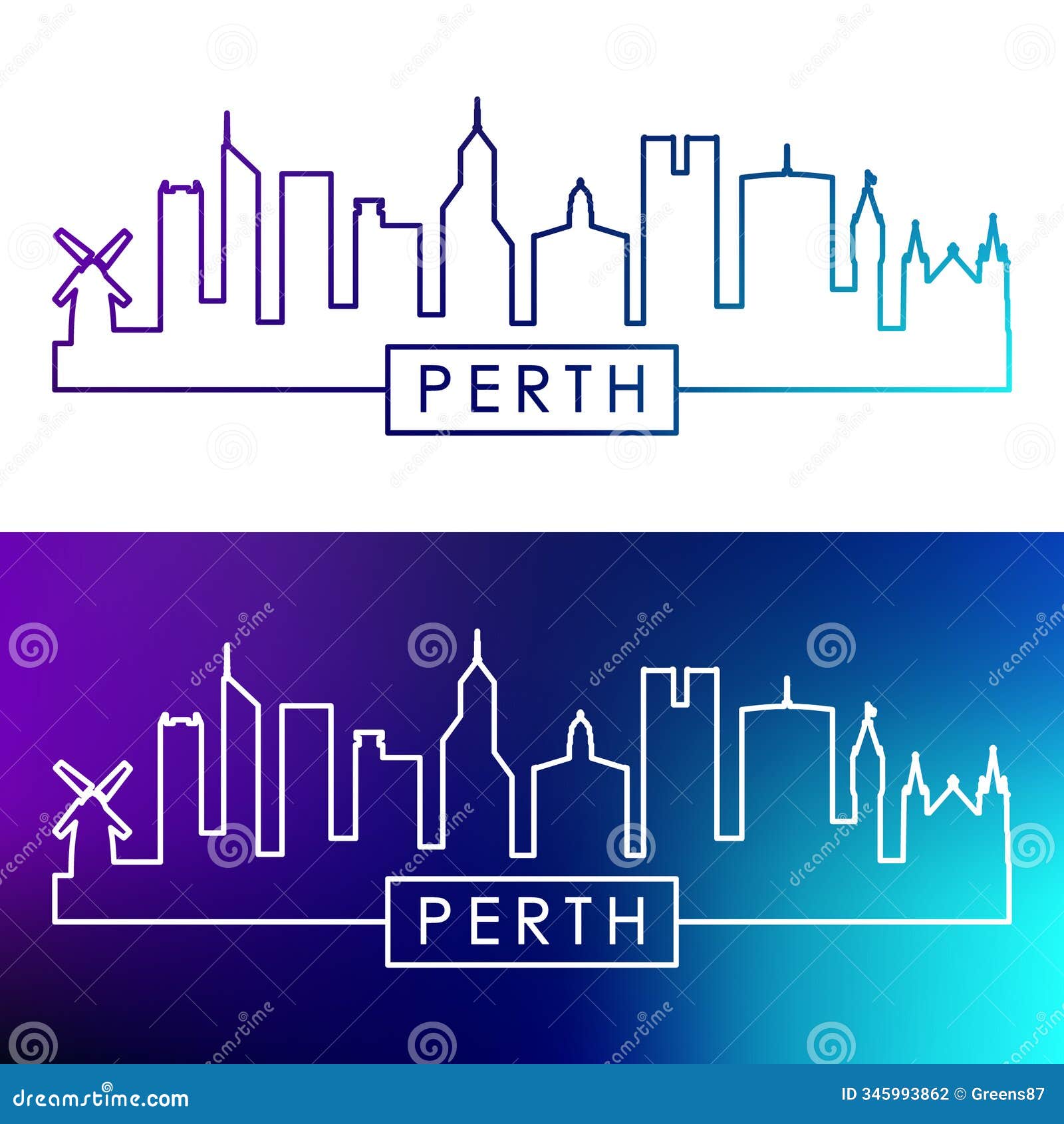 Perth Skyline. Colorful Linear Style. Single Line Stock Illustration ...