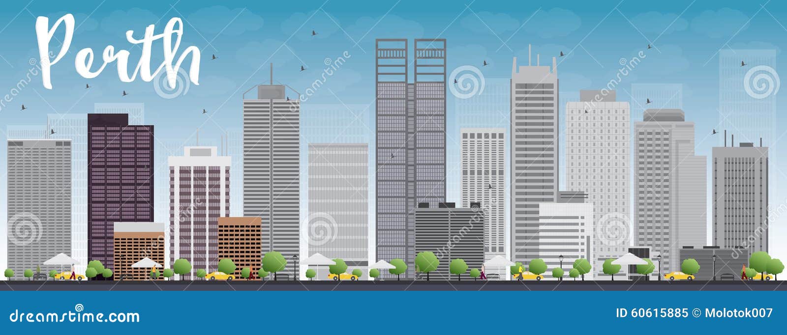 Blue Map Of Perth City, Linear Print Map. Cityscape Panorama Cartoon ...
