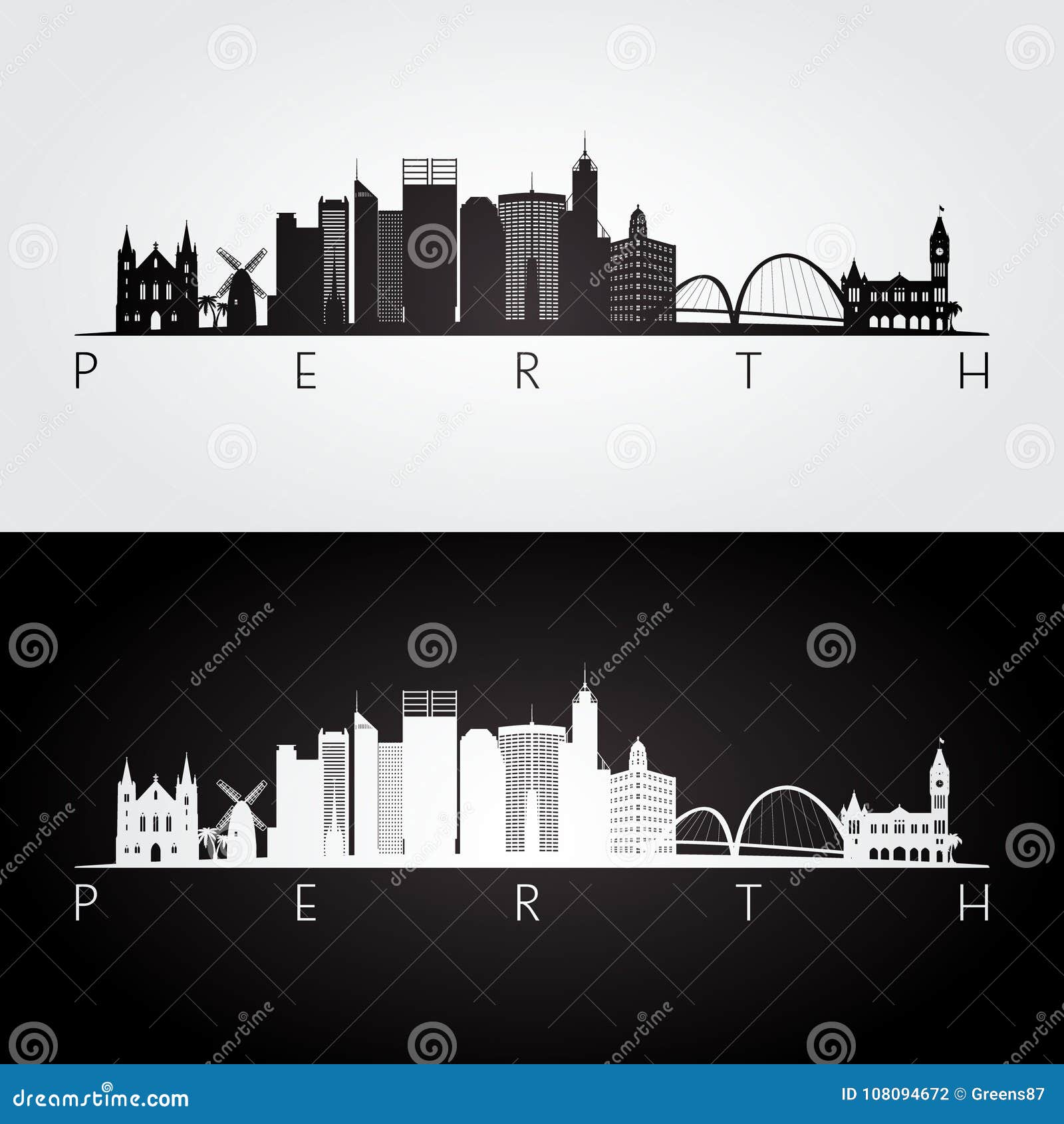 Perth Skyline And Landmarks Silhouette Vector Illustration ...