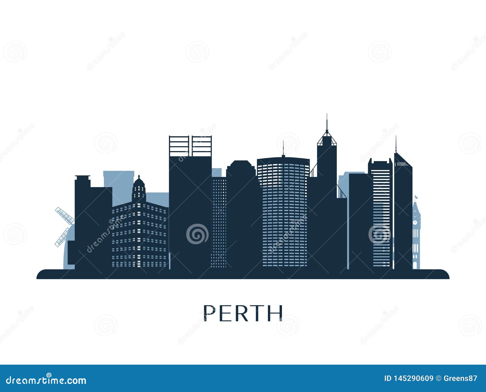 Perth Skyline Silhouette. Hand Drawn Sketch. Cartoon Vector ...
