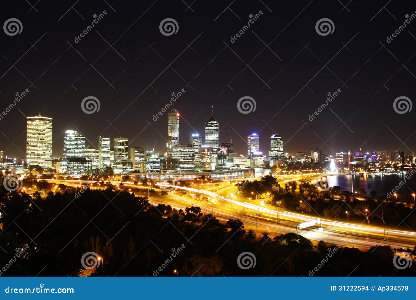 Perth stock photo. Image of night, freeway, skyline, western - 31222594