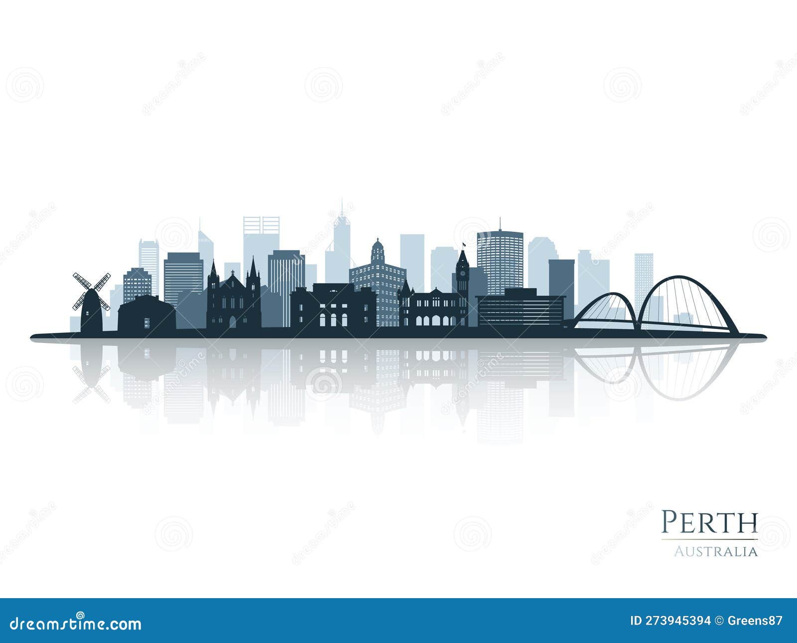Perth Skyline Silhouette with Reflection. Stock Vector - Illustration ...