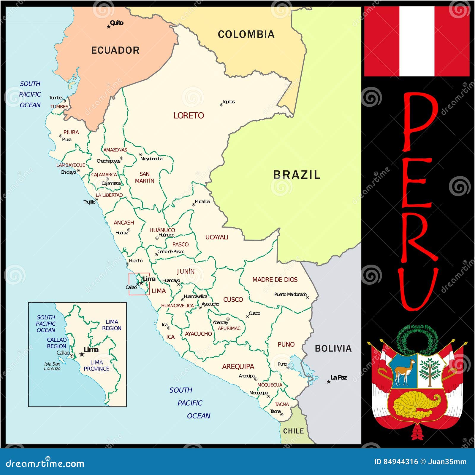Peru Administrative Divisions Stock Illustration - Illustration of ...