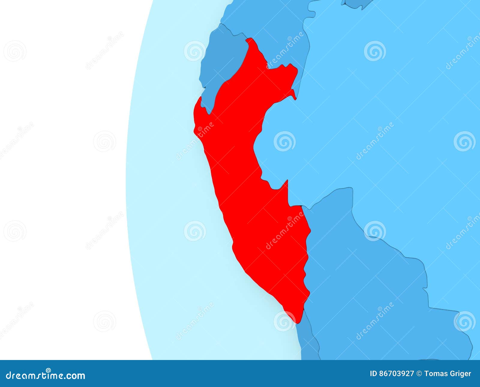 Peru on blue globe stock illustration. Illustration of country - 86703927