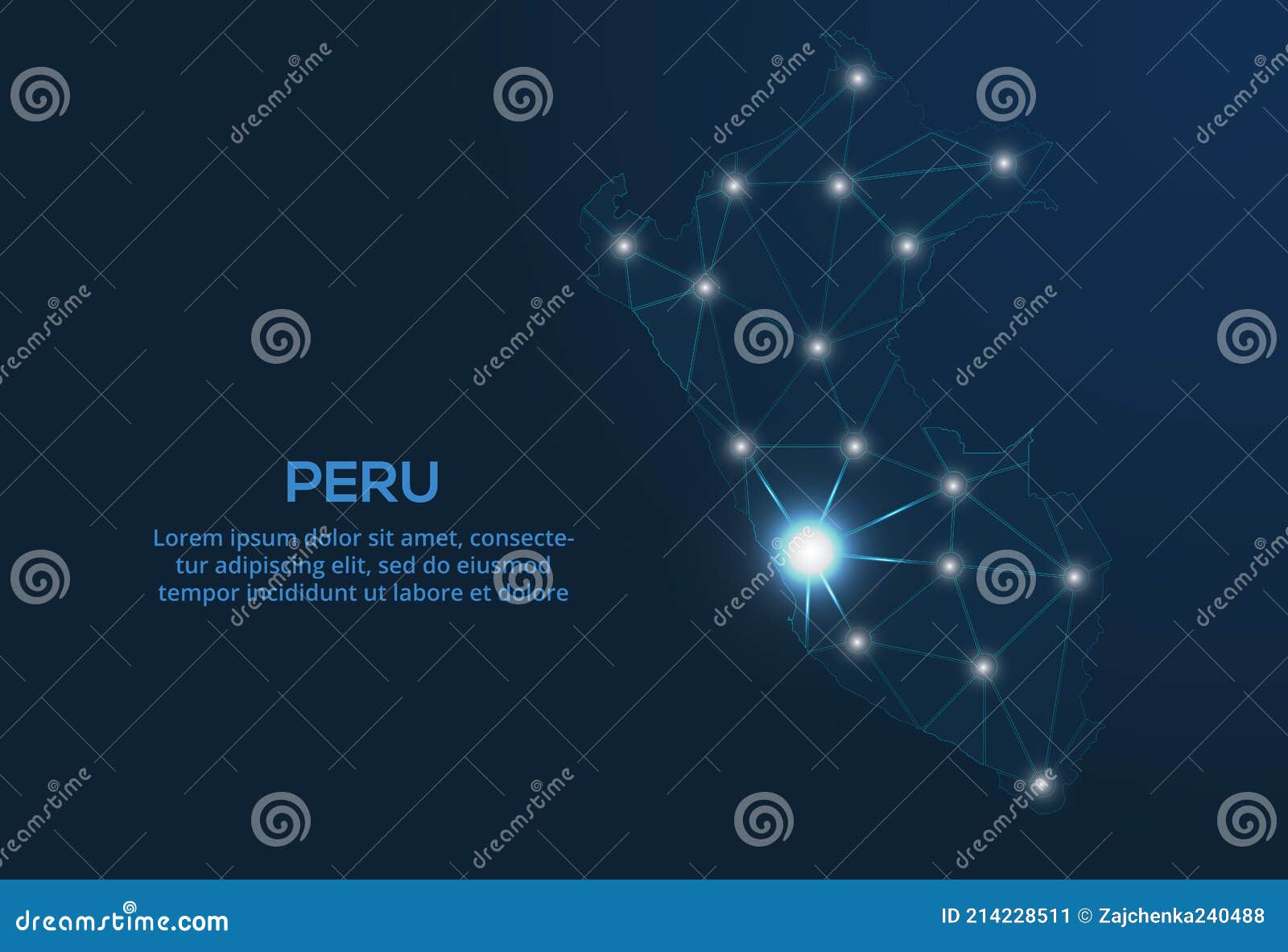 Peru Communication Network Map. Vector Low Poly Image of a Global Map ...