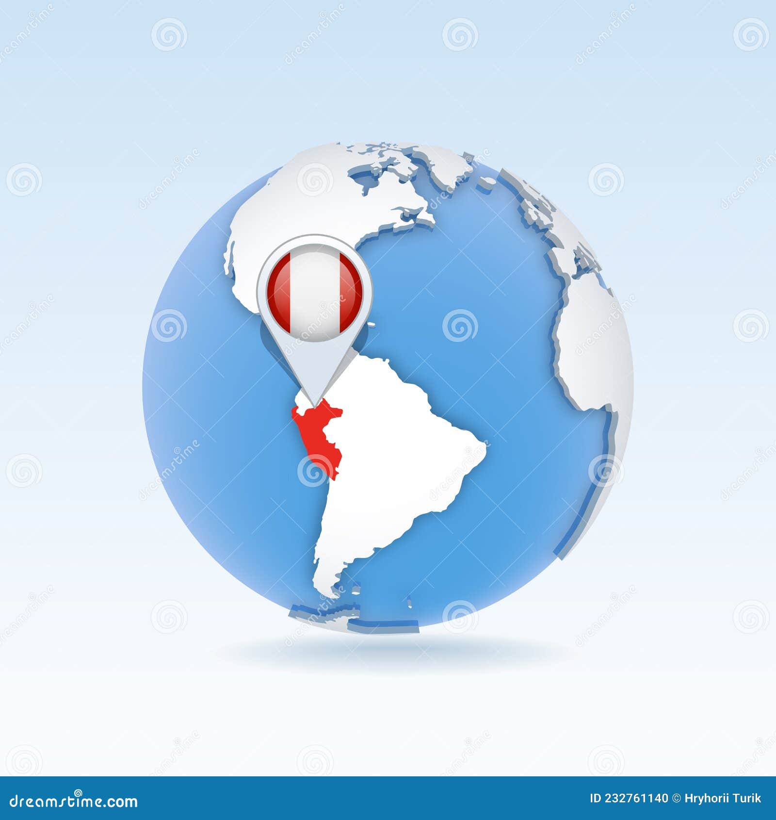 Peru - Country Map and Flag Located on Globe, World Map. Stock Vector ...