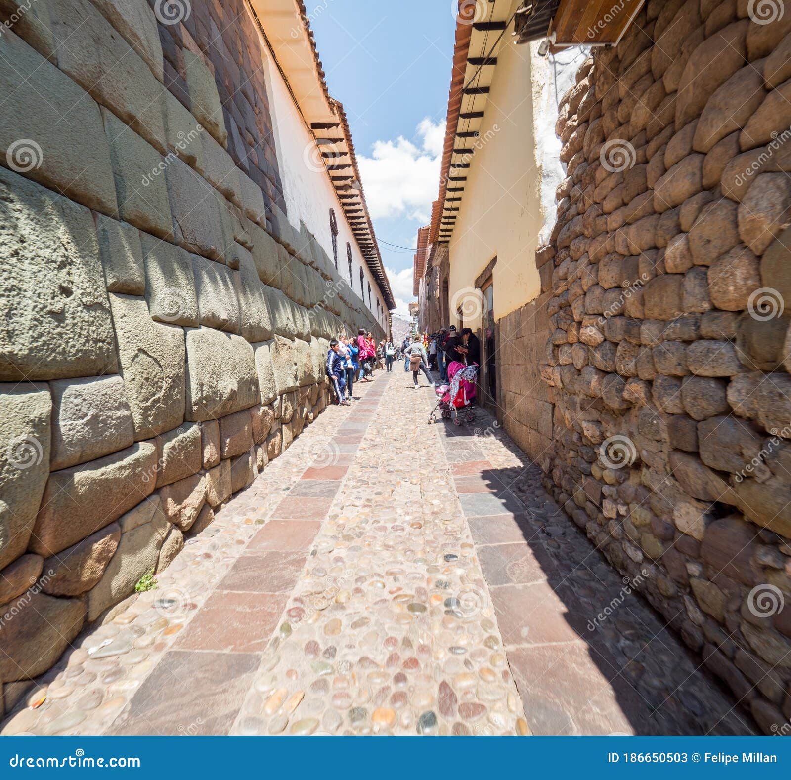 Inca Stone Wall, People In A Small Pedestrian Road Editorial Photo ...
